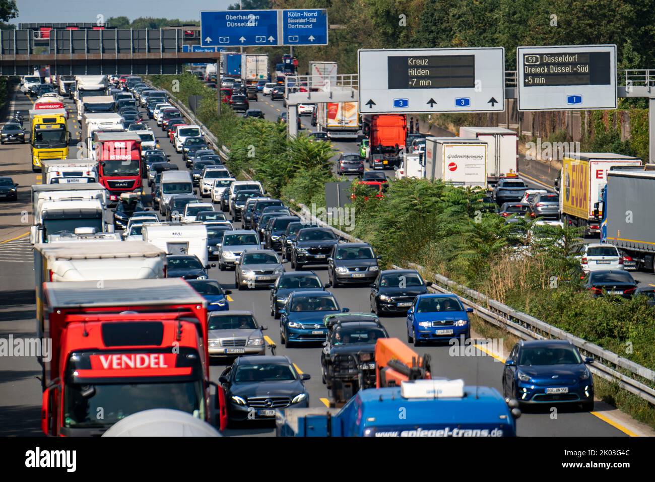 Traffic jam on the A3 motorway, over 8 lanes, in both directions ...