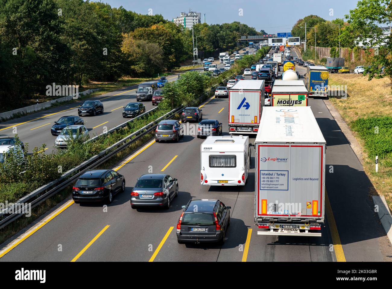 Traffic jam on the A3 motorway, over 8 lanes, in both directions ...