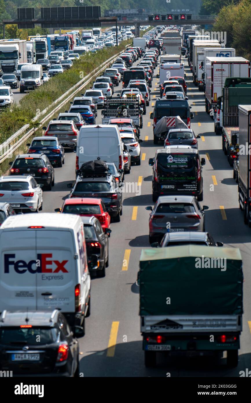 Traffic jam on the A3 motorway, over 8 lanes, in both directions ...