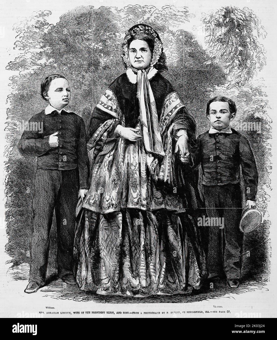 Portrait of Mary Todd Lincoln, wife of the President Elect, and sons ...