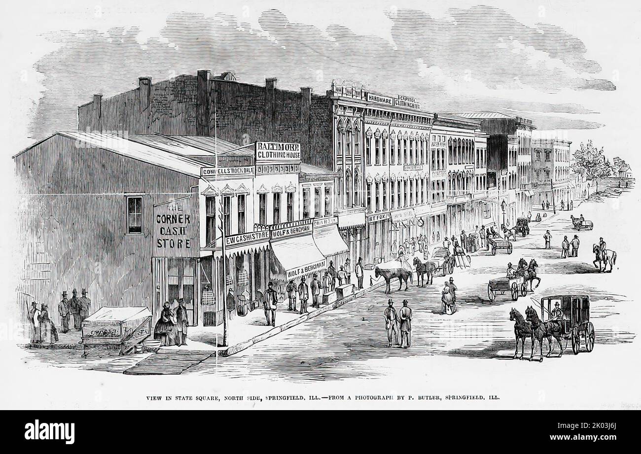 View in State Square, North Side, Springfield, Illinois (1860). 19th ...