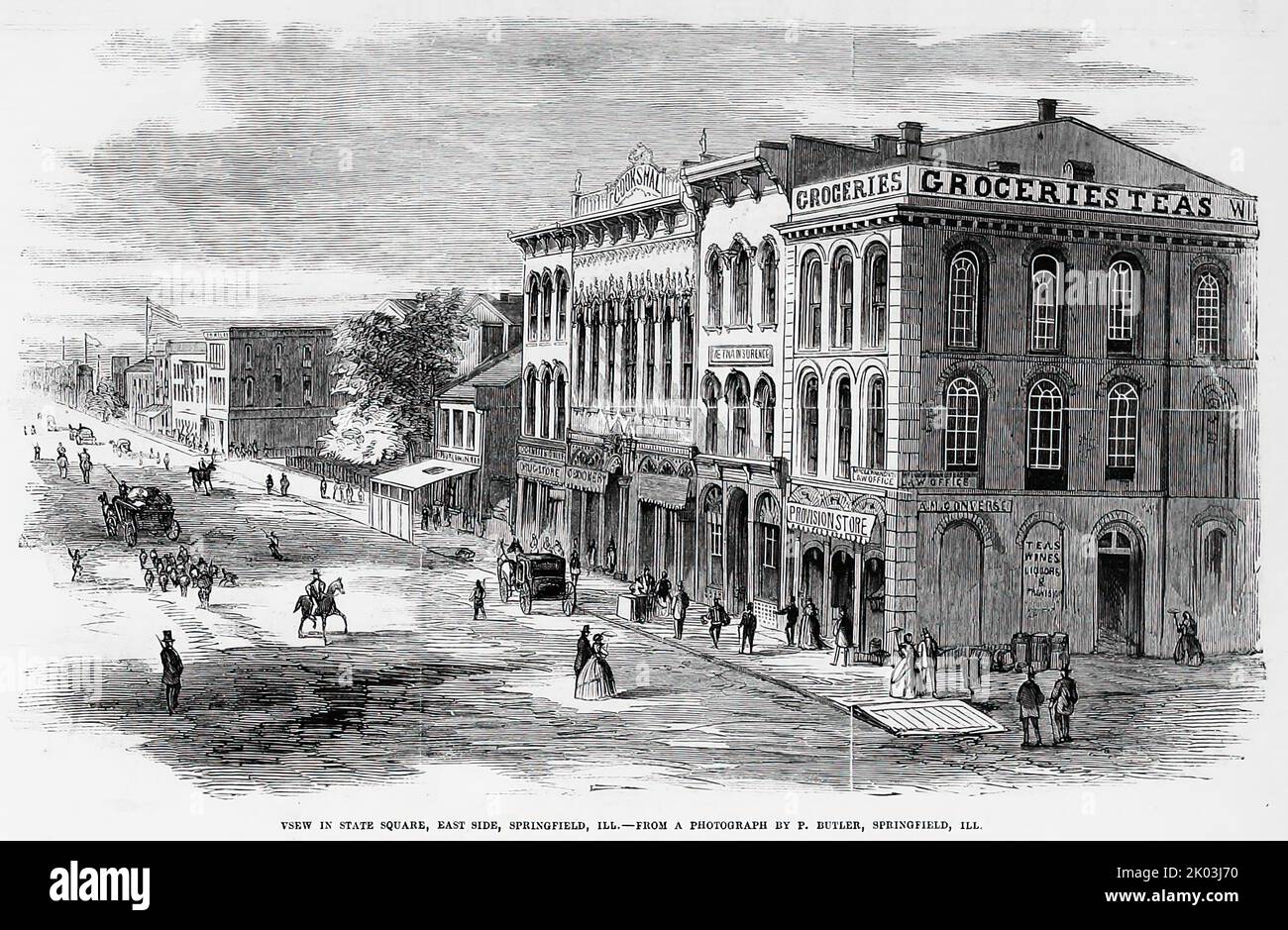 View in State Square, East Side, Springfield, Illinois (1860). 19th ...