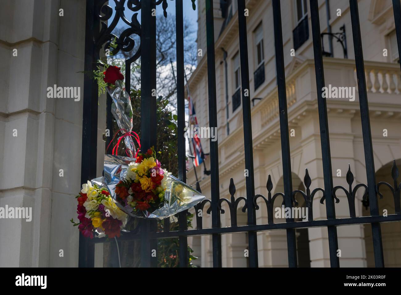 Buenos Aires, Argentina, 9th September, 2022. Flowers and the flag at ...