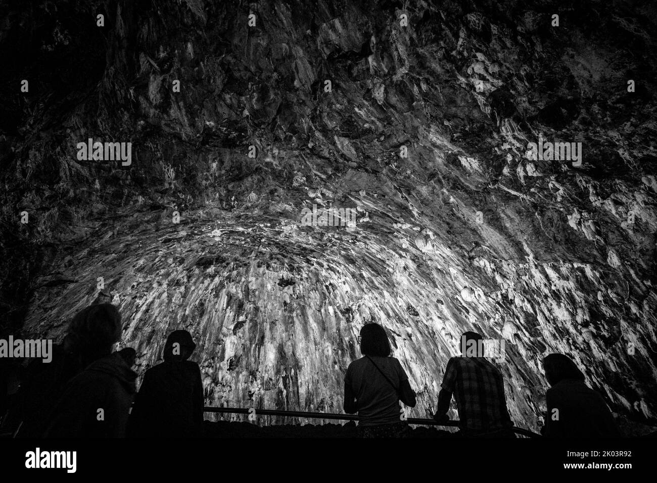 Algar do Carvao cave at Terceira island, Azores vacation in black and ...