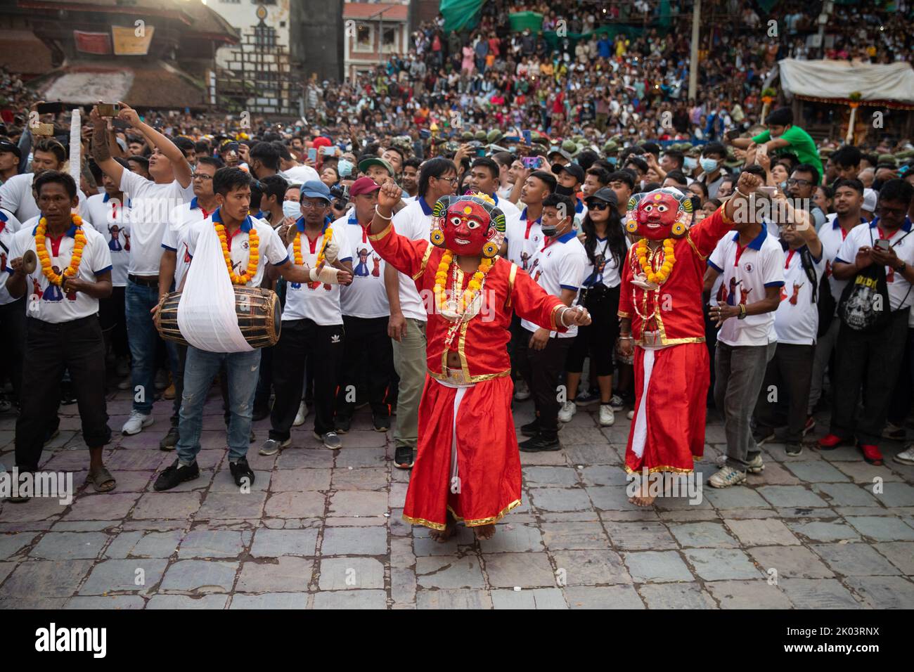 Kathmandu, Nepal - 09 Sept 2022, Masked dancers perform during a ...
