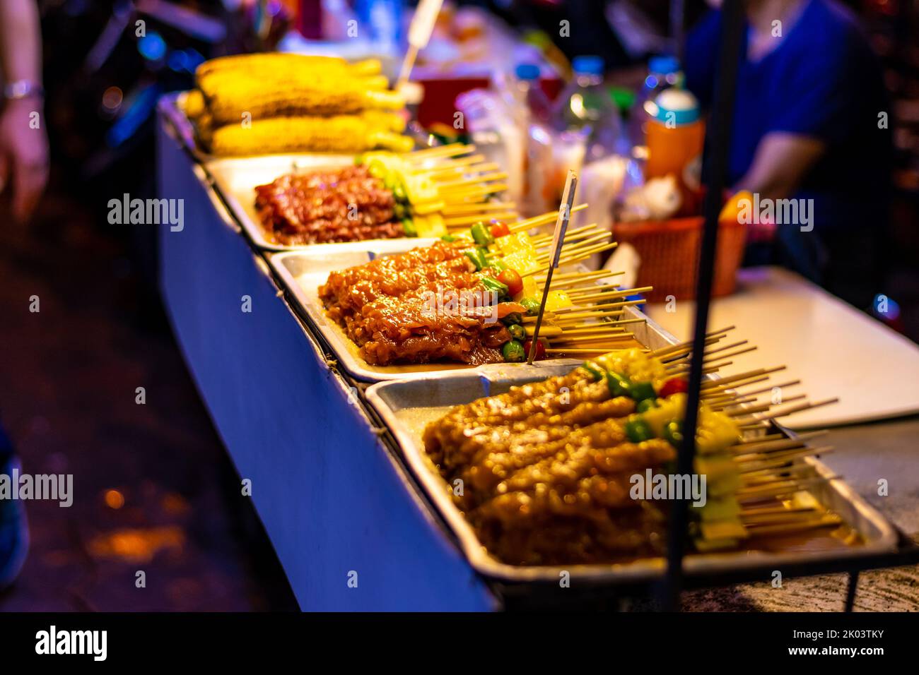 BANGKOK, THAILAND - 1.11.2019: Street market with street food, pubs and ...