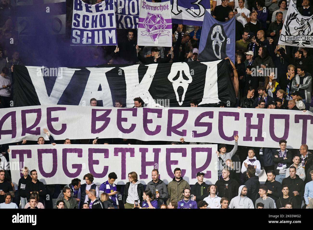 Beerschot's supporters pictured during a soccer match between Beerschot ...