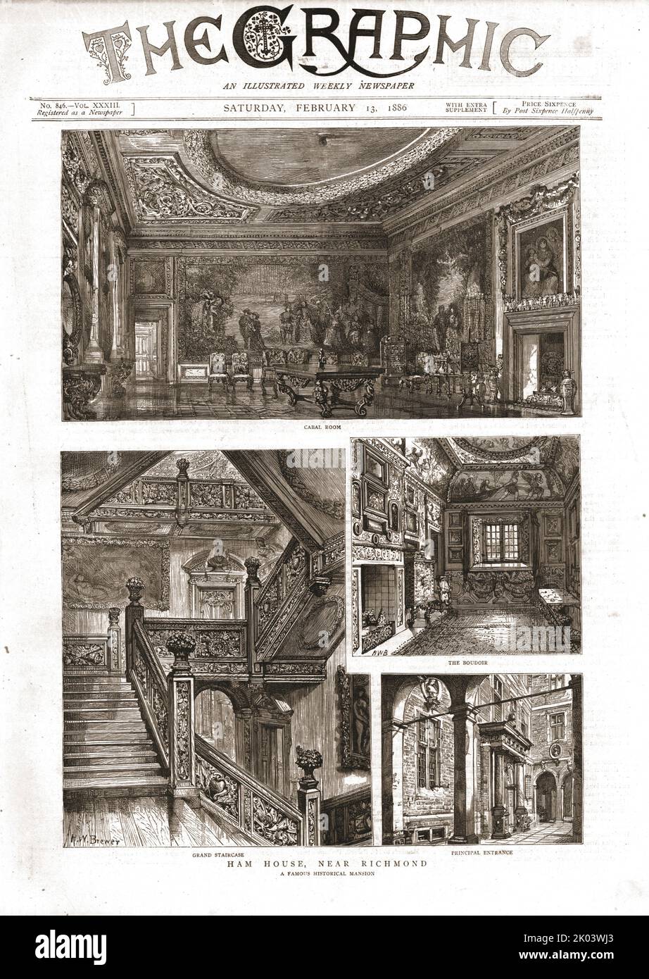 'The Graphic, Front Cover February 13th. 1886', 1886. Ham House, near ...