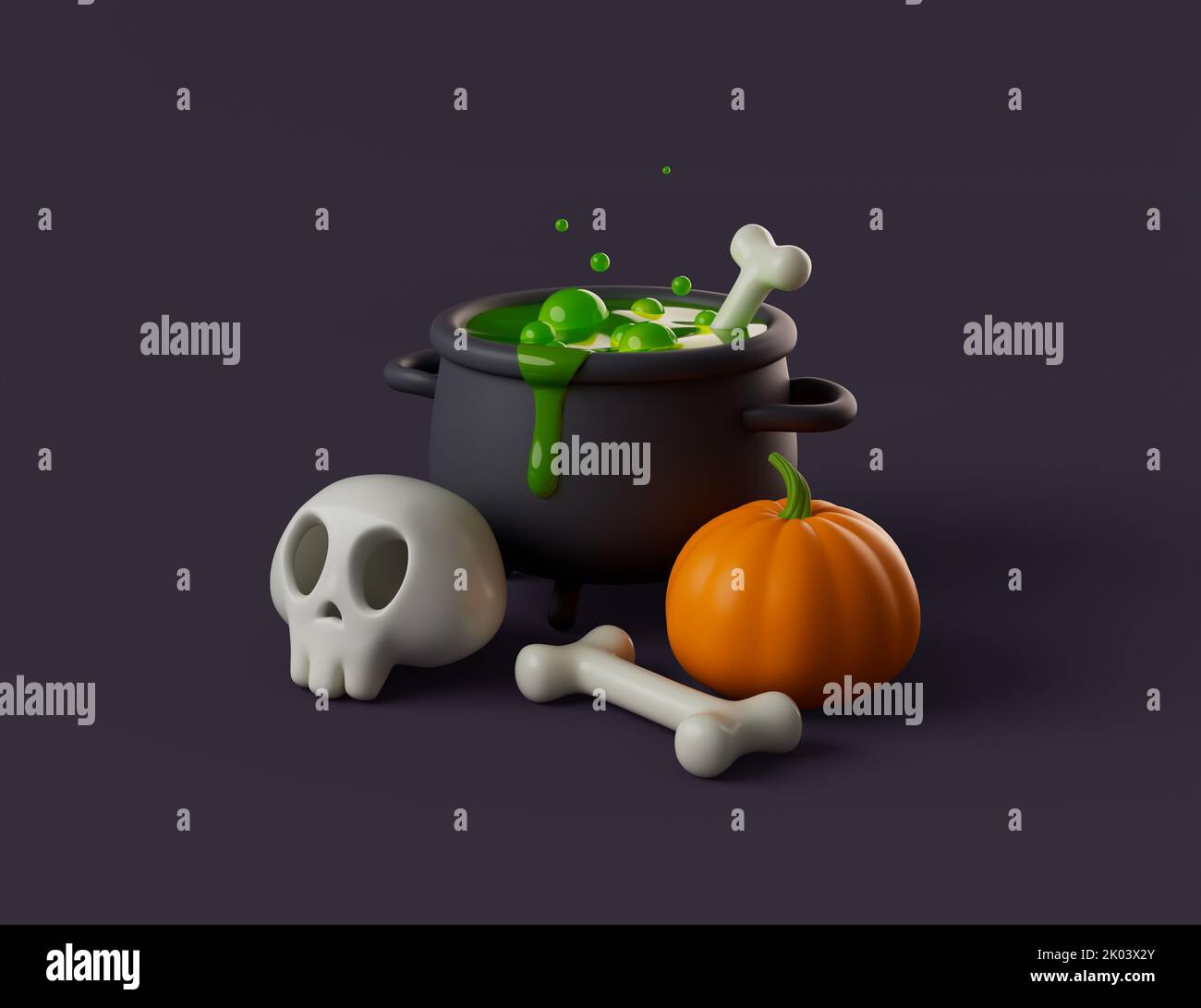 Simple halloween cartoon witches boiling cauldron with pumpkin and ...