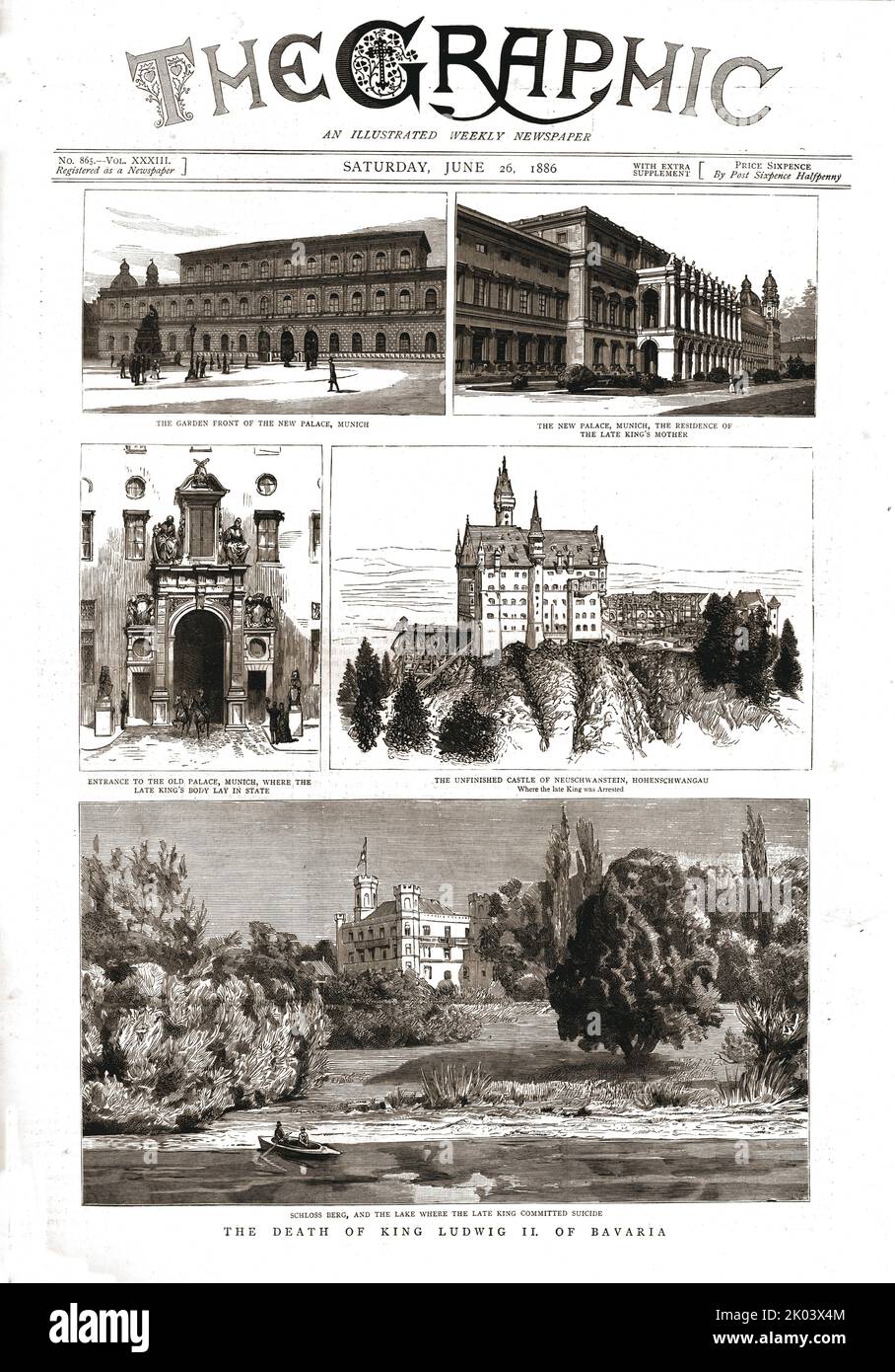 'The Graphic, Front Cover June 26th. 1886', 1886. The death of King ...