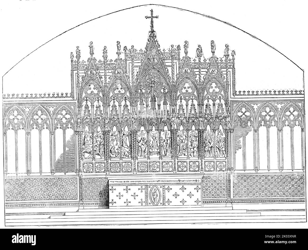 New Alabaster Screen, in Ely Cathedral, 1854. Illustration of the ...