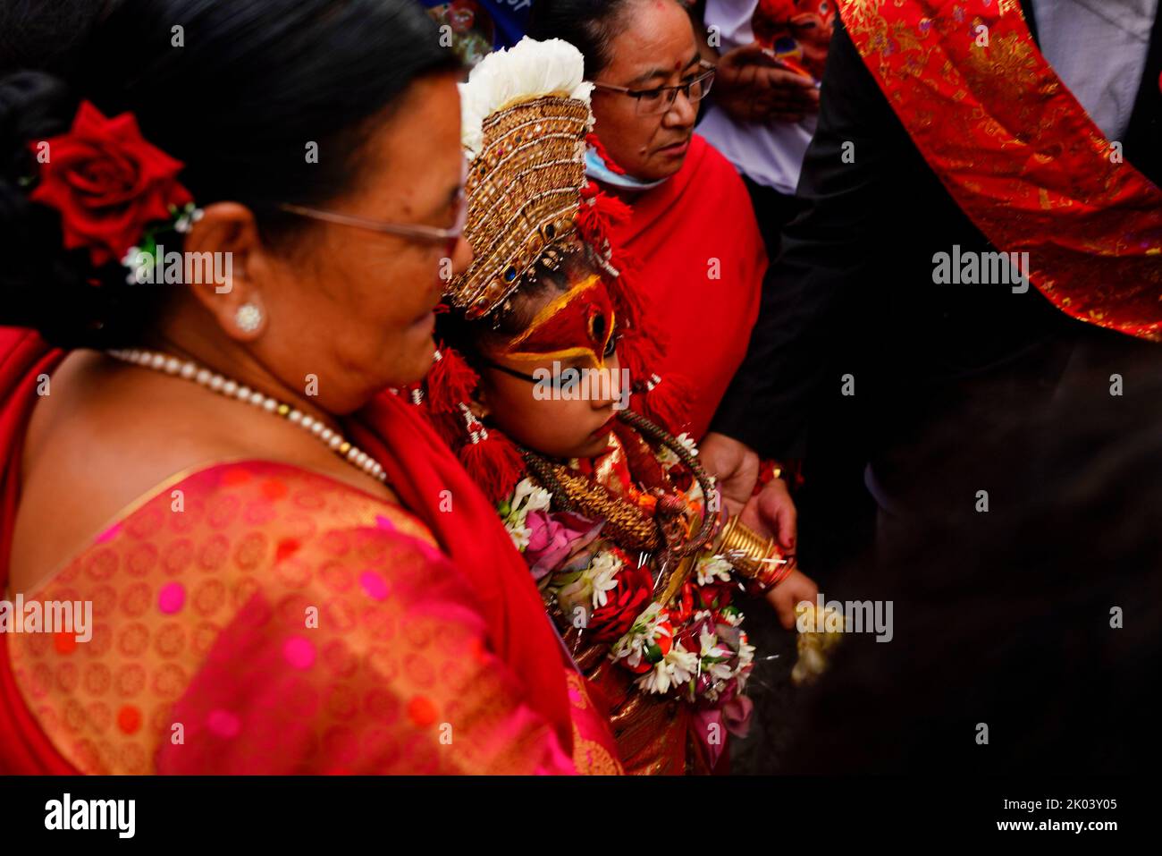 Nepal’s Living Goddess Kumari is taken to her chariot by caretakers ...