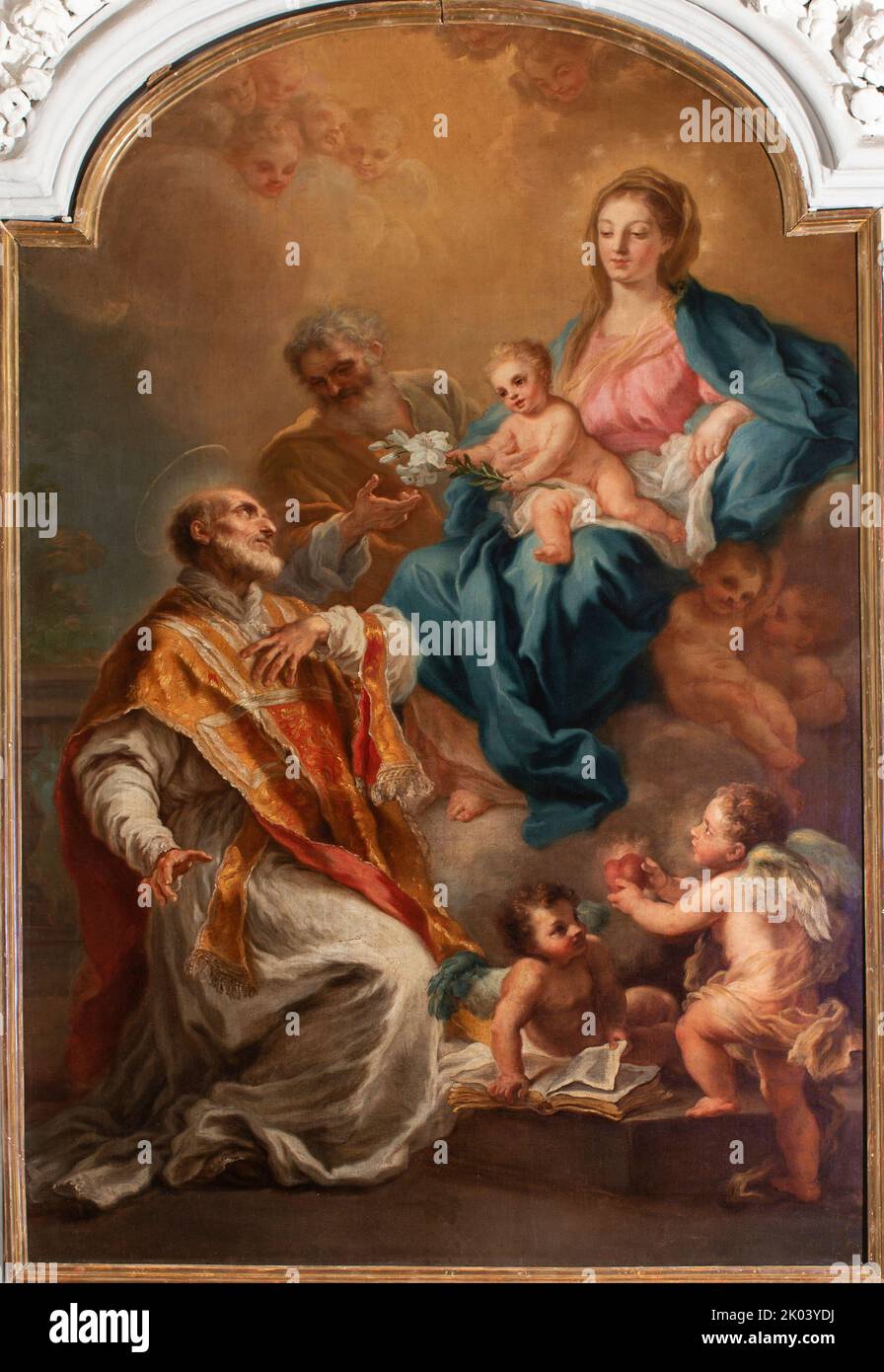 Saint Philip praying before the Holy Family. Found in the collection of ...