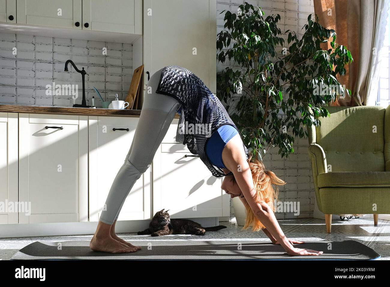 Middle aged woman practicing meditation at home, calm senior middle ...