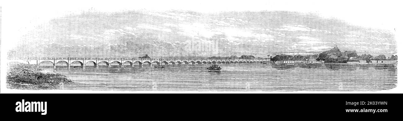 Bridge across the Cauvery, at Trichinopoly, 1854. Landscape in south ...