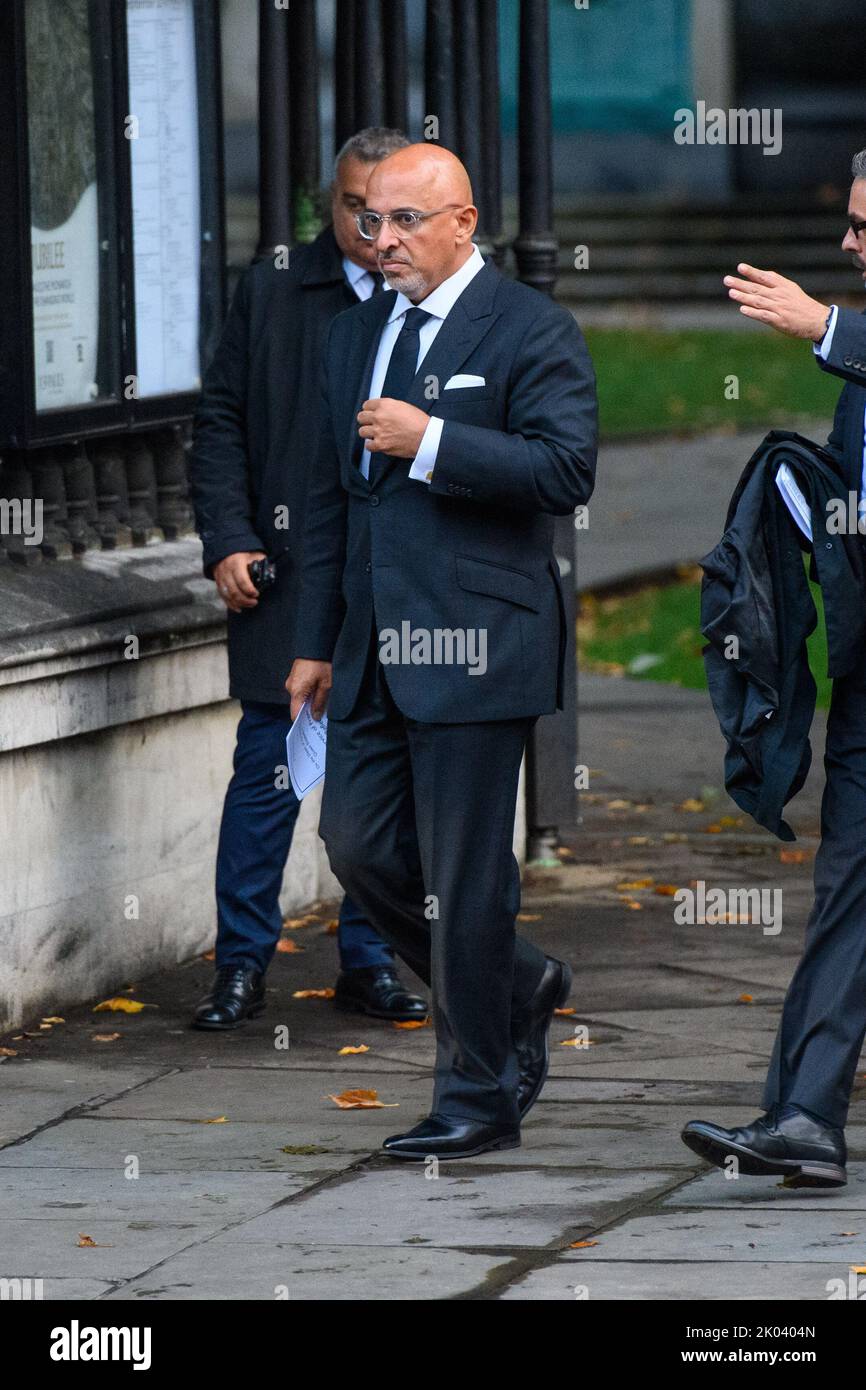 London, UK. 9 September 2022. Nadhim Zahawi leaving a serivce of prayer ...