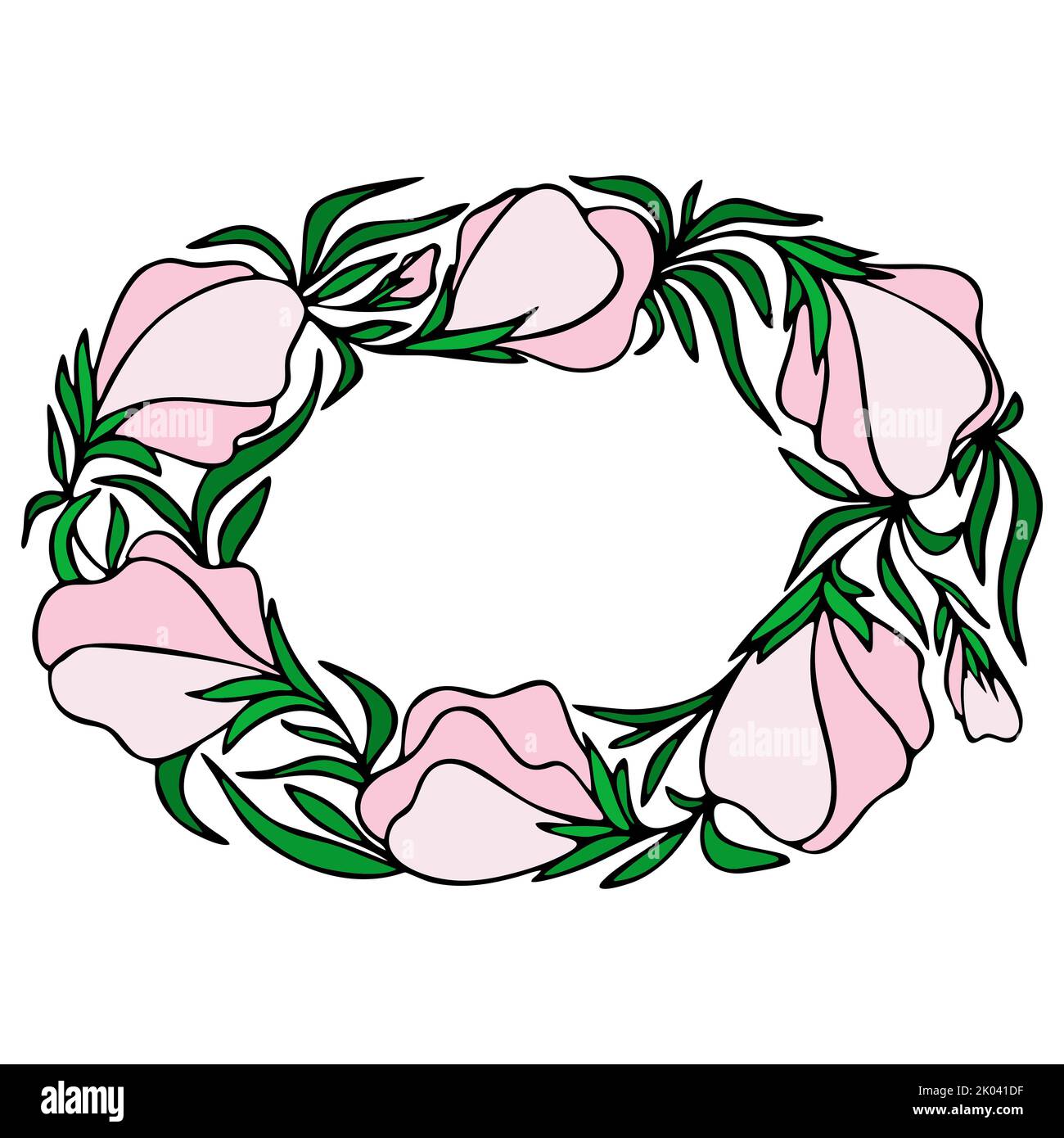 floral frame of large pink flower buds on a white background, border ...