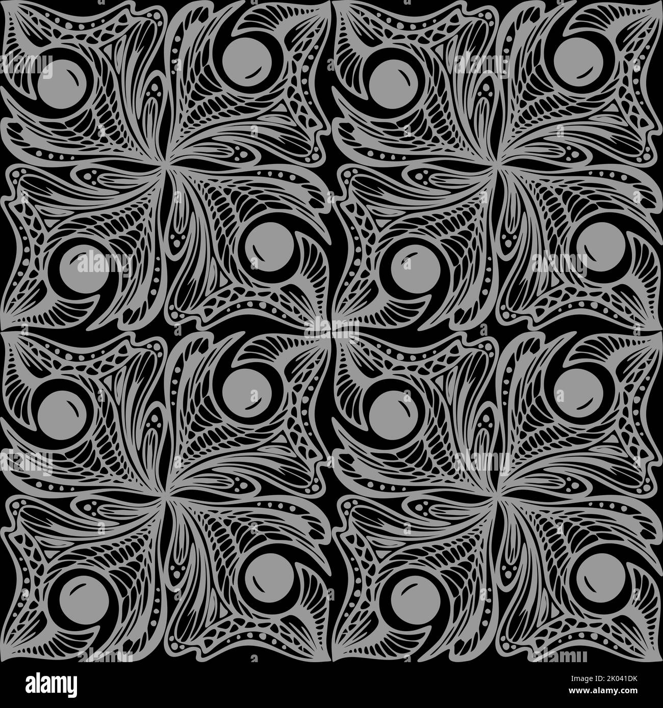 Abstract mosaic flower decorative Black and White Stock Photos & Images ...