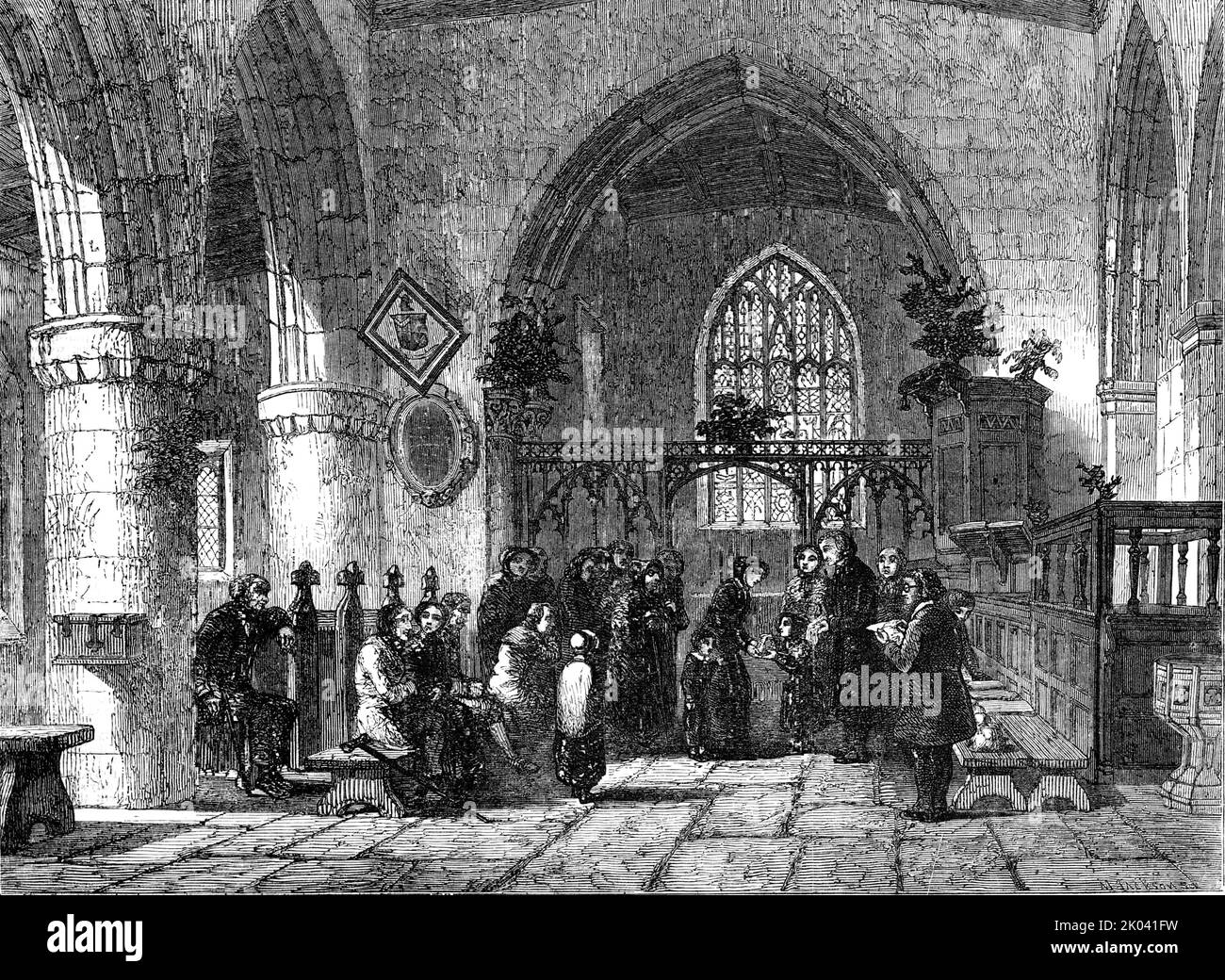 The Christmas Dole, 1854. People gathered in a church for the ...