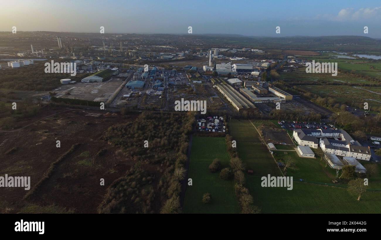 Aerial views over Sully Moors Road, Vale of Glamorgan, Wales Stock ...