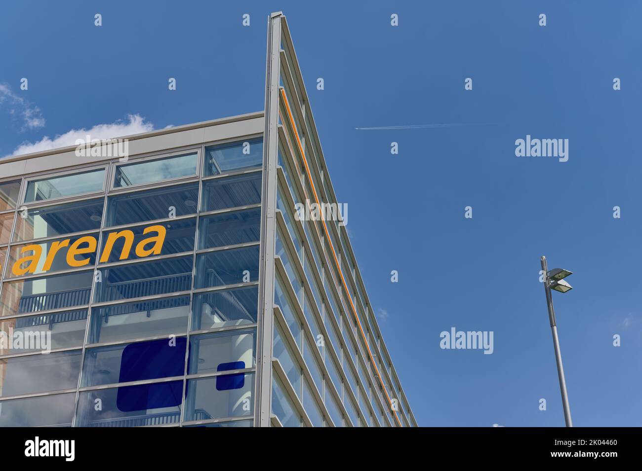 Modern facade of an event arena on the Expo Plaza in Hanover, Germany ...
