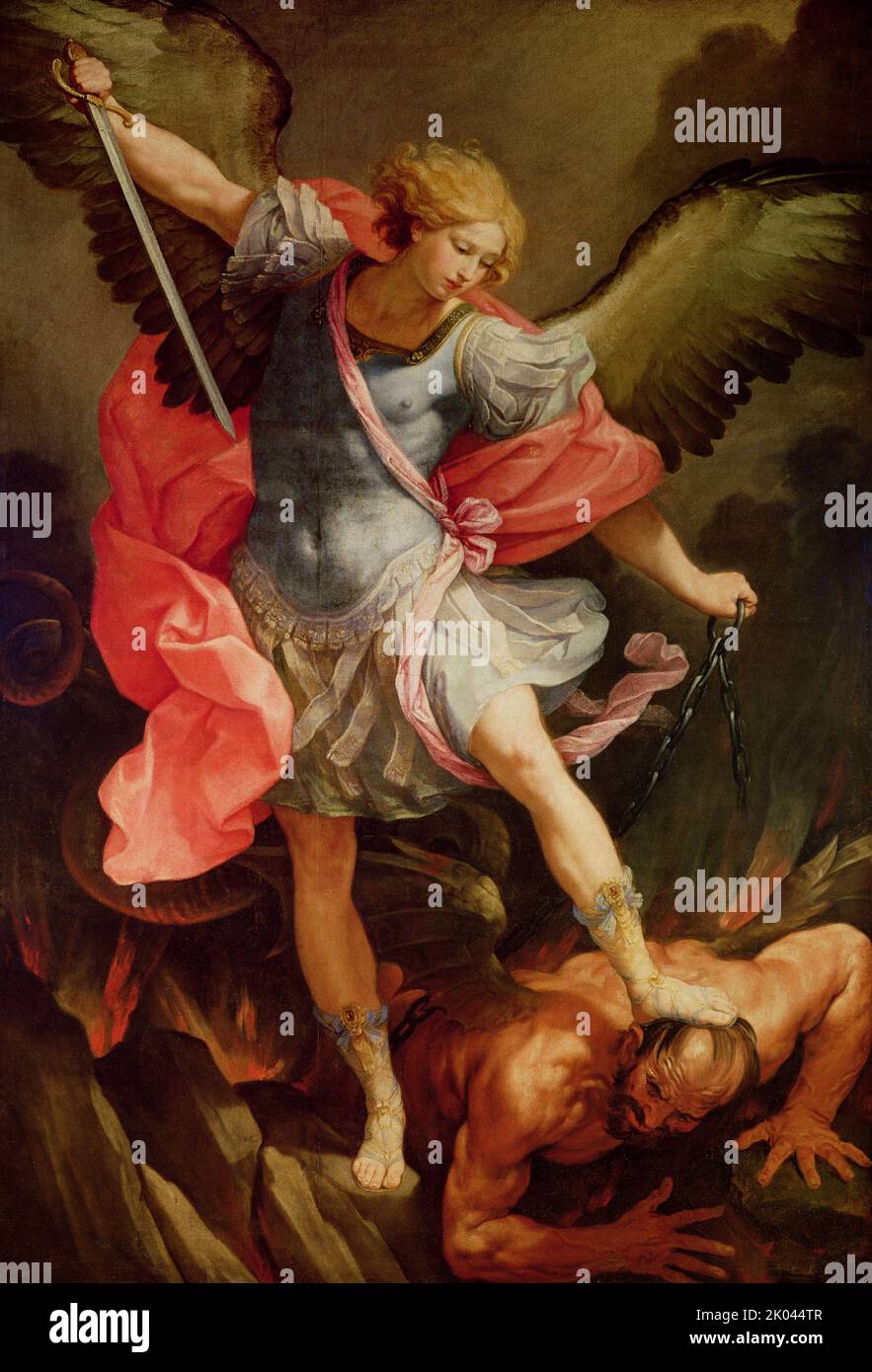 Saint michael the archangel vanquishing lucifer hi-res stock ...