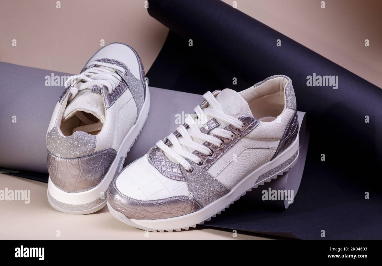 Fashionable snakeskin genuine leather sneakers. Handcrafted Premium ...