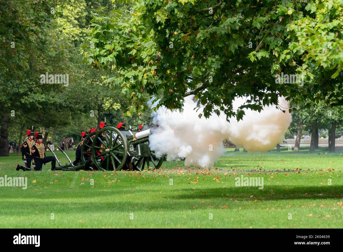 A 96 gun salute fired at Hyde Park by The Kings Troop Royal Horse ...