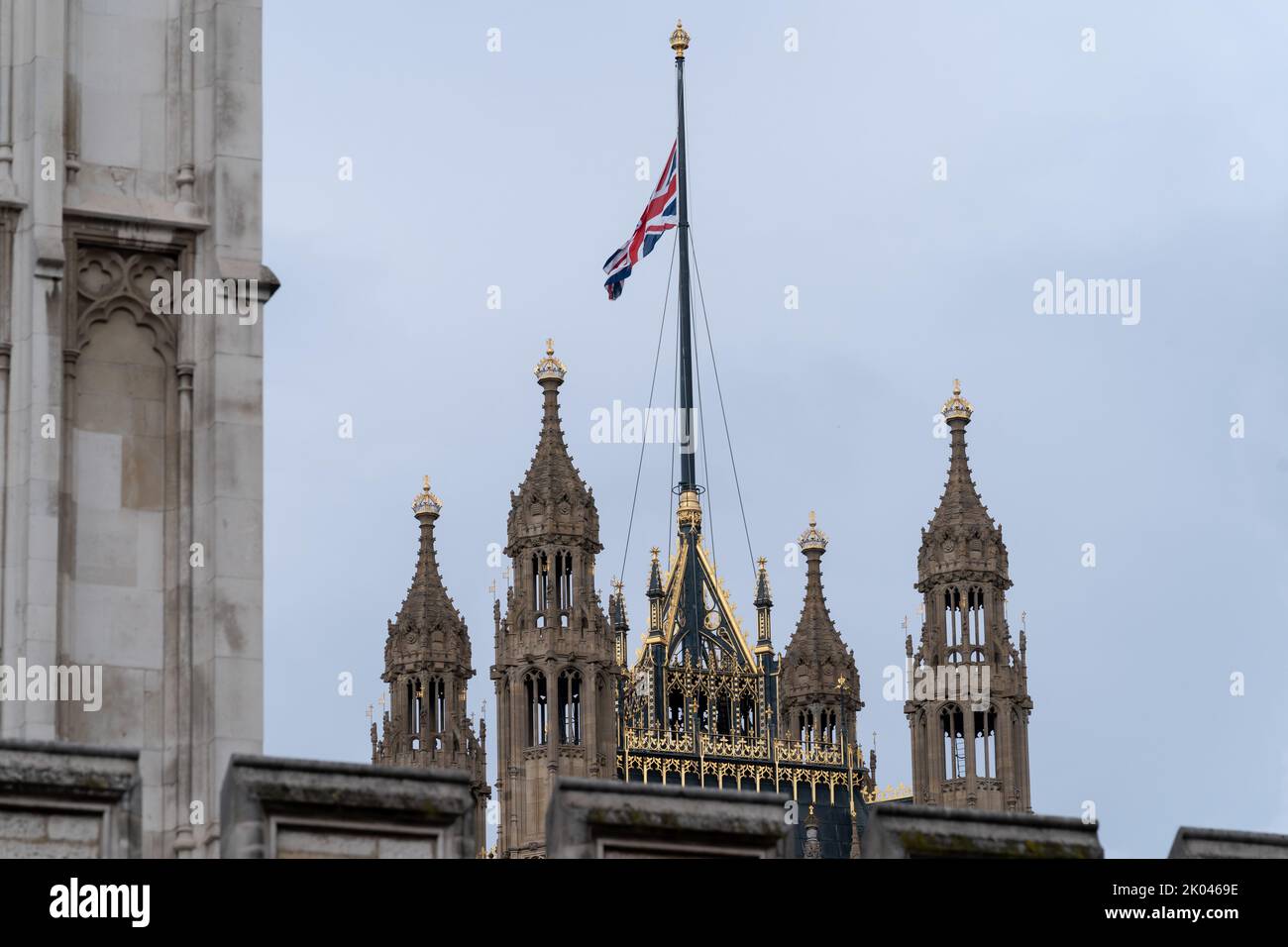 Houses of Parliament flag flys at half mast after the passing of Her ...