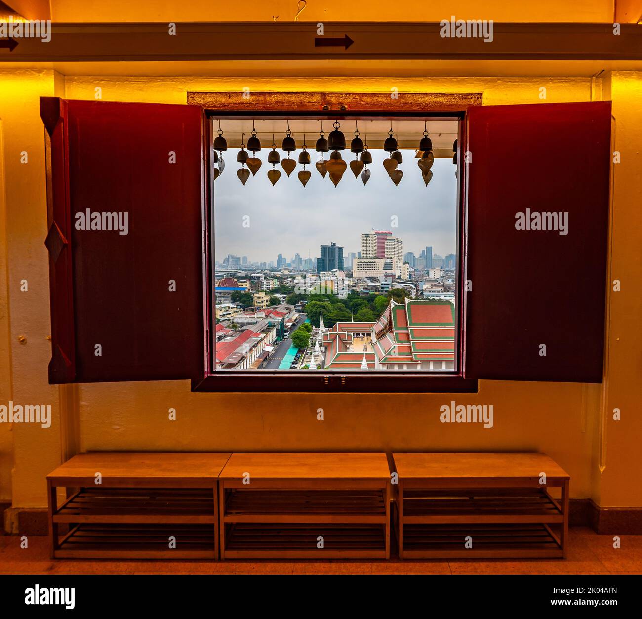 Look from window in Wak Saket temple (Golden mount) in Bangkok city ...