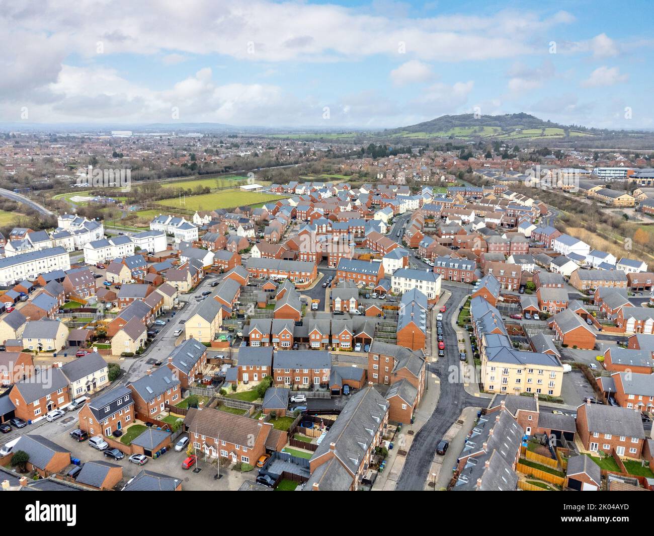 An aerial view of a housing estate with countryside in the background ...