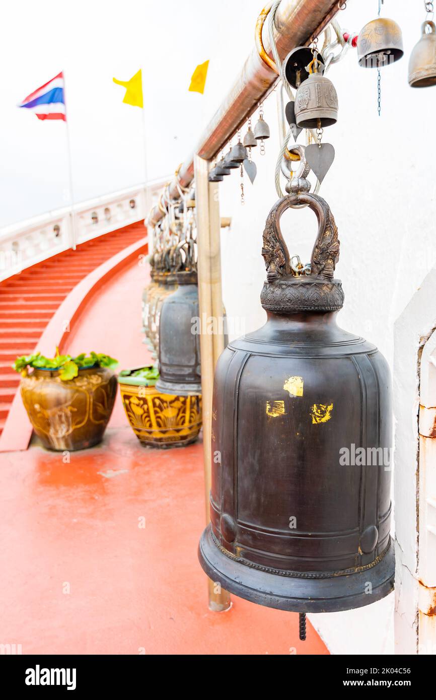 Bells on the top of Wat Saket temple (Golden mount) in Bangkok ...