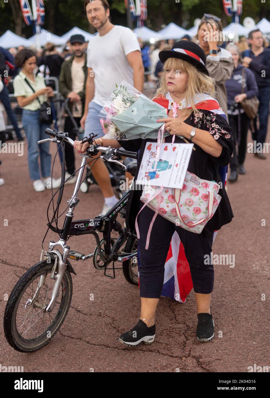 Jacqueline Laurie from London poses in a Union Jack flag outside ...