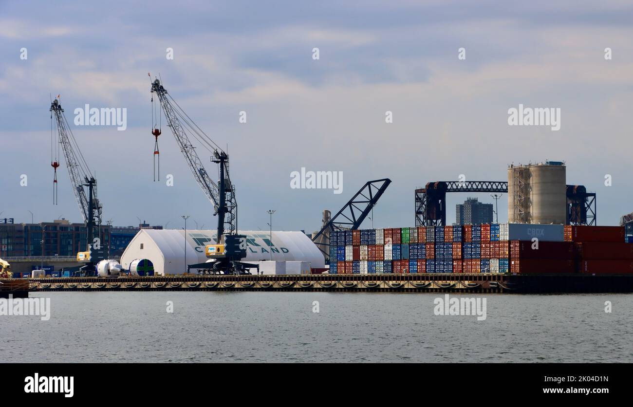 Shipping containers in Port of Cleveland on Lake Erie in September 2022 ...