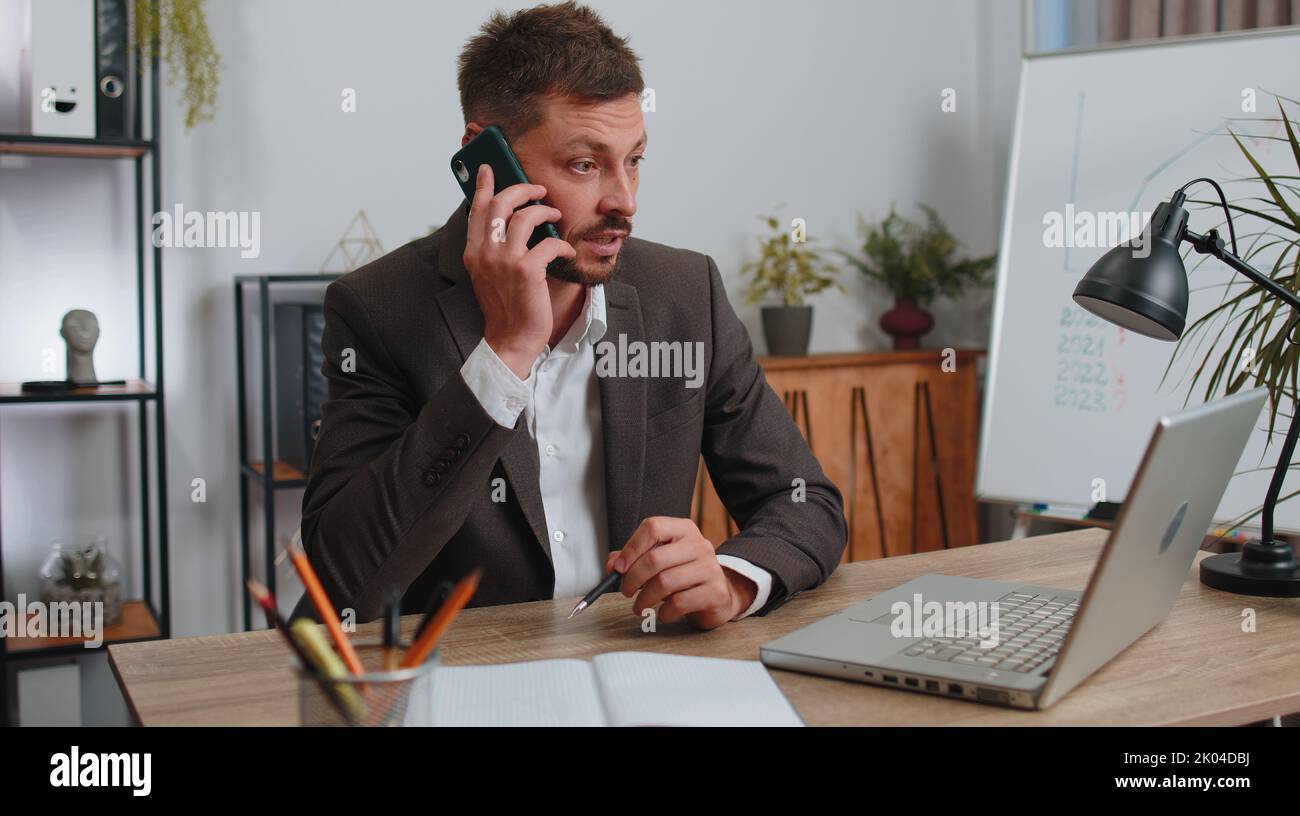 Conflict, quarrel, negotiation. Angry businessman ceo in formal wear ...