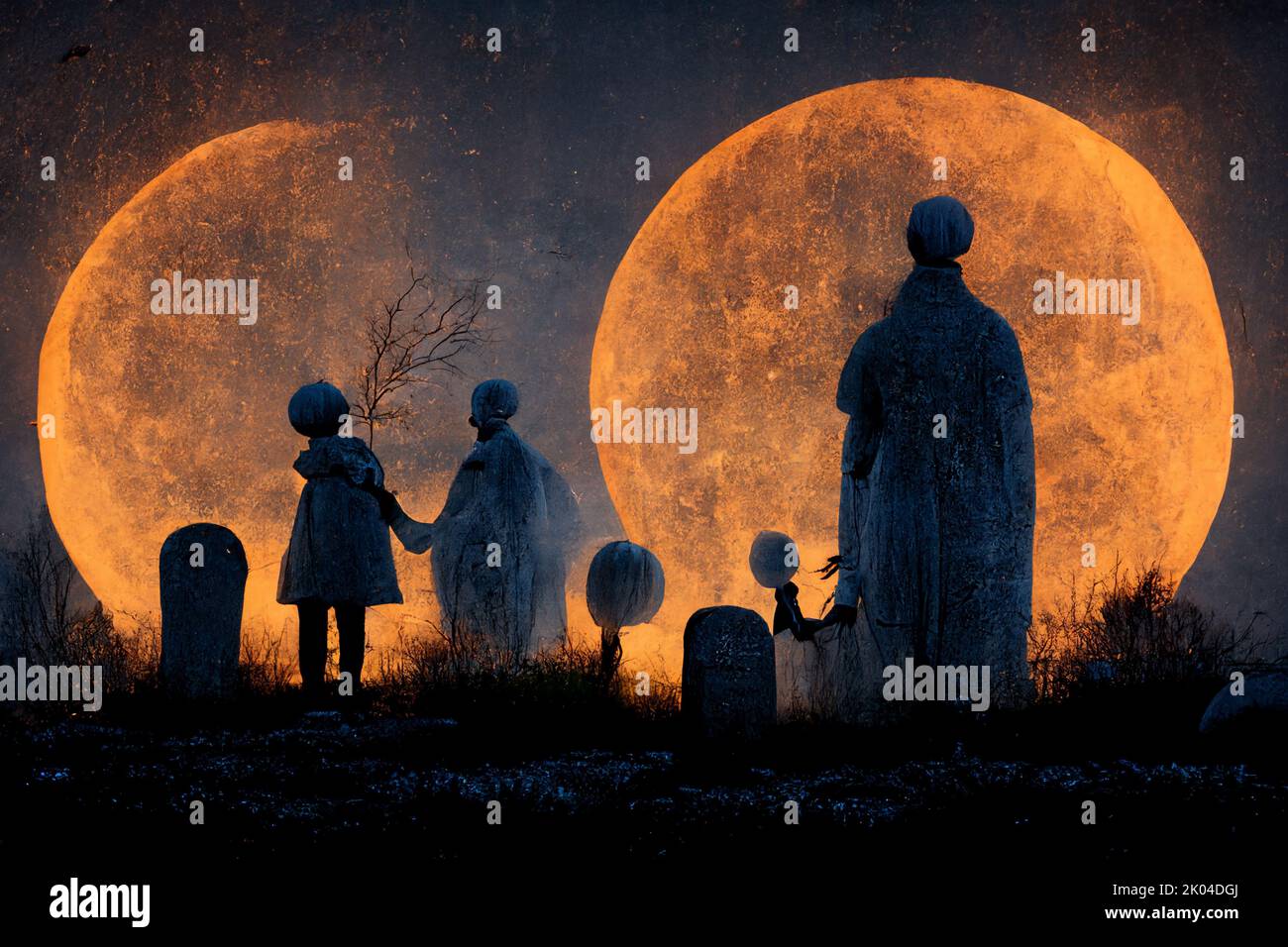 Creepy silhouette of unknown people on moonlight light background in ...