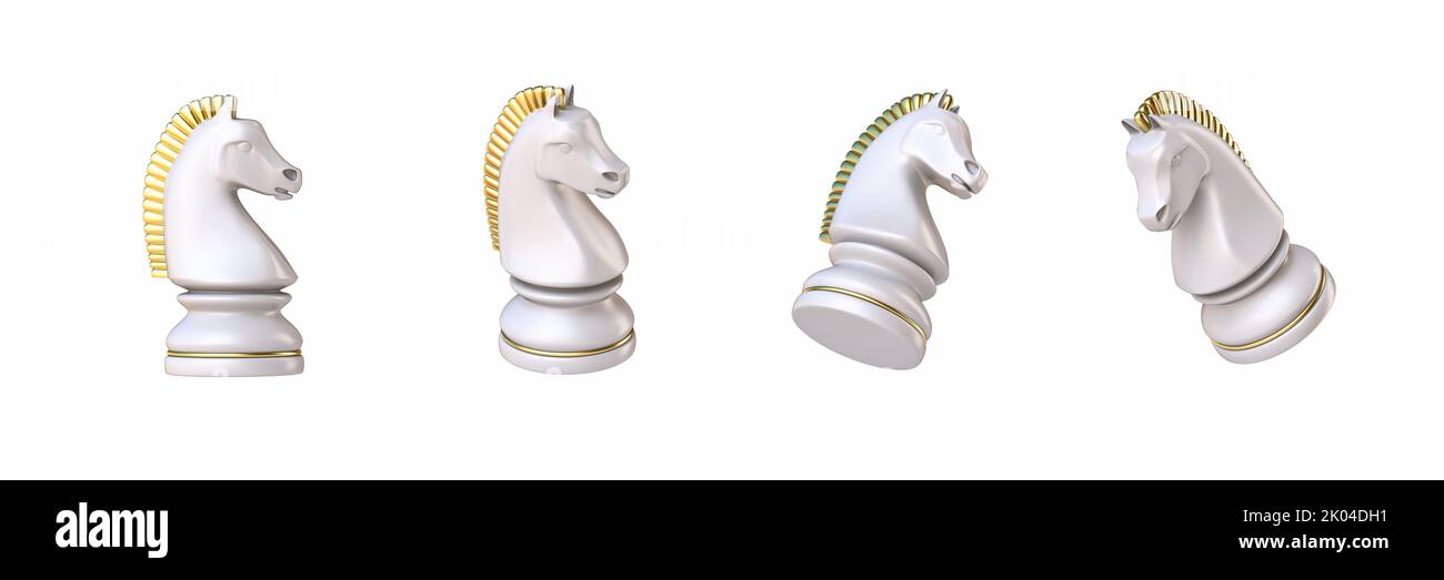 White chess Knight in four different angled views 3D rendering ...