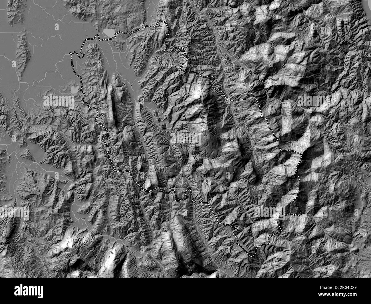 Berat, county of Albania. Bilevel elevation map with lakes and rivers ...