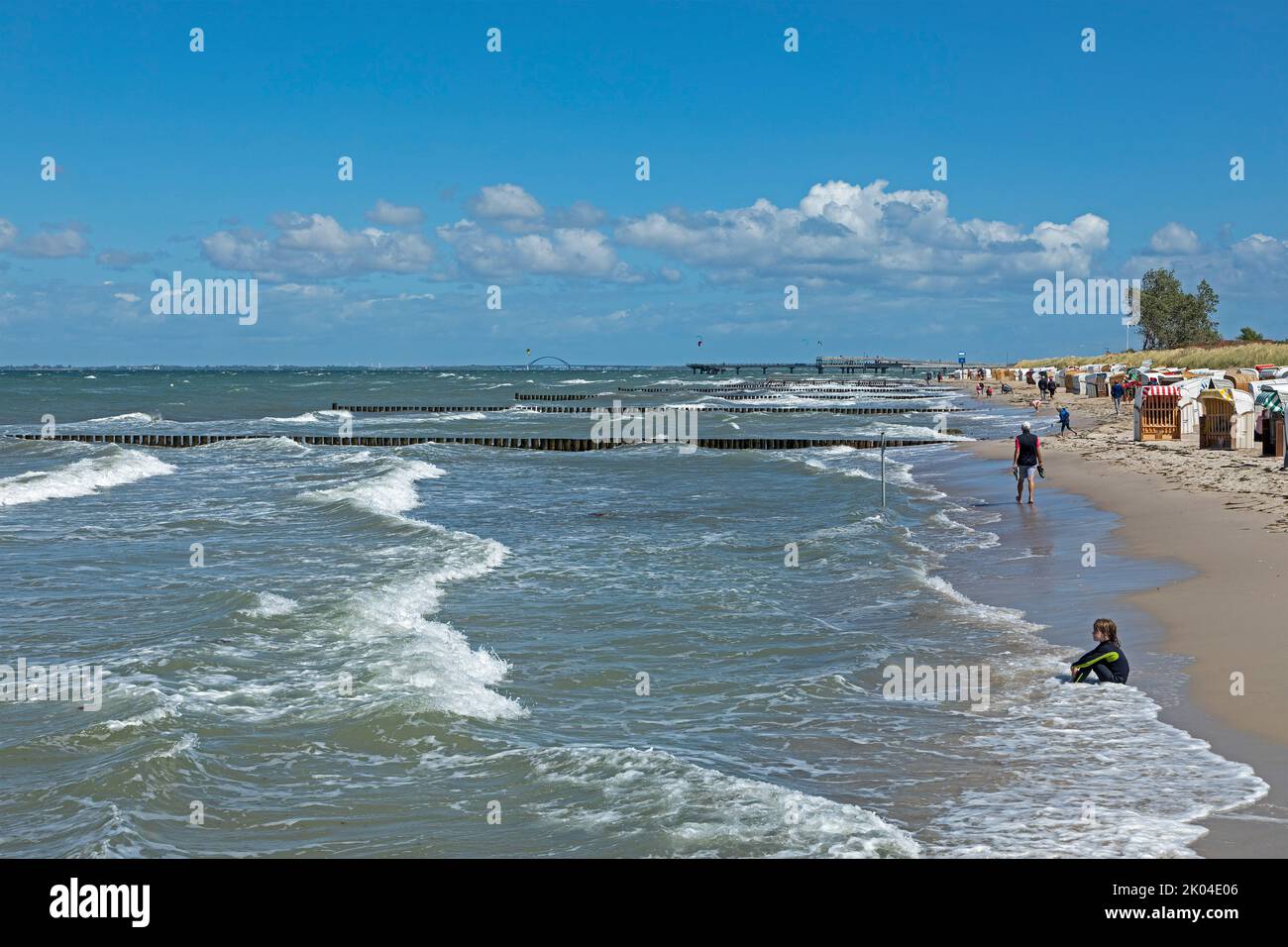 Fehmarn Sound Bridge, pier, beach, Steinwarder peninsula, Heiligenhafen ...