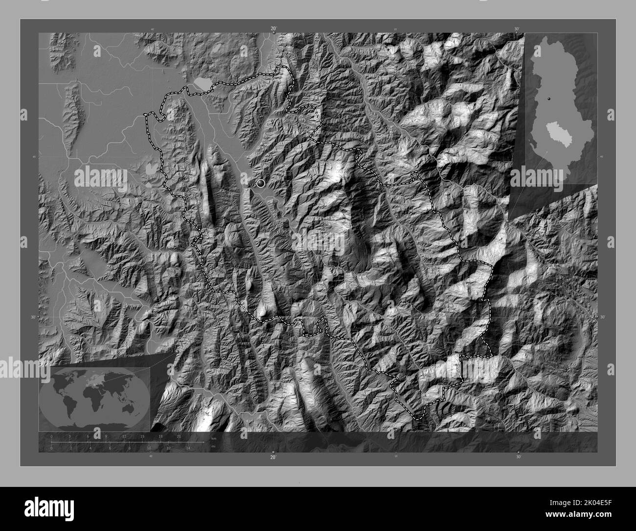 Berat, county of Albania. Bilevel elevation map with lakes and rivers ...