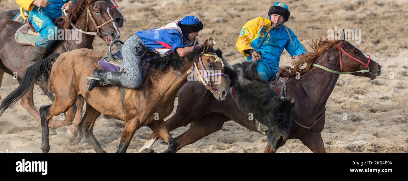 A traditional game of Kok Boru during the Third World Nomad Games 2018 ...