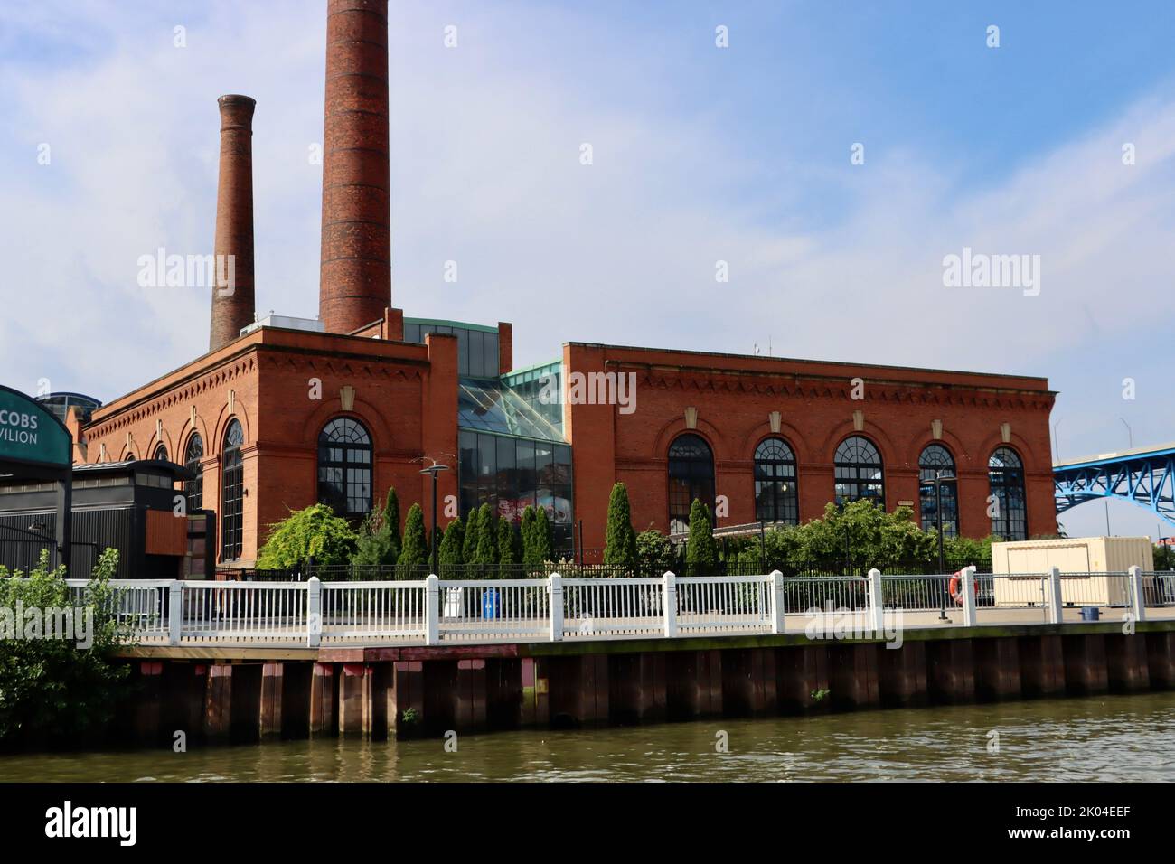 Buildings by Cuyahoga river in the Flats area of Cleveland, Ohio Stock ...