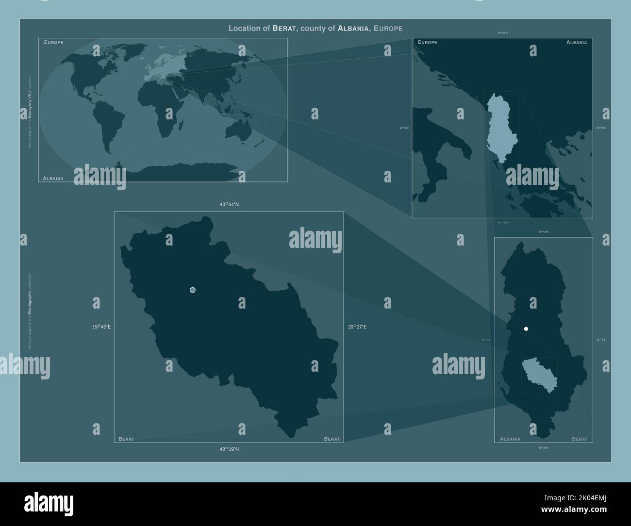 Berat, county of Albania. Diagram showing the location of the region on ...