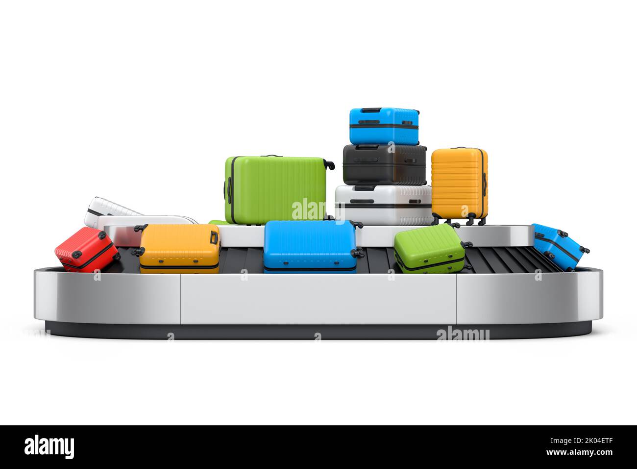 Airport luggage conveyor belt or baggage claim area with suitcases on ...