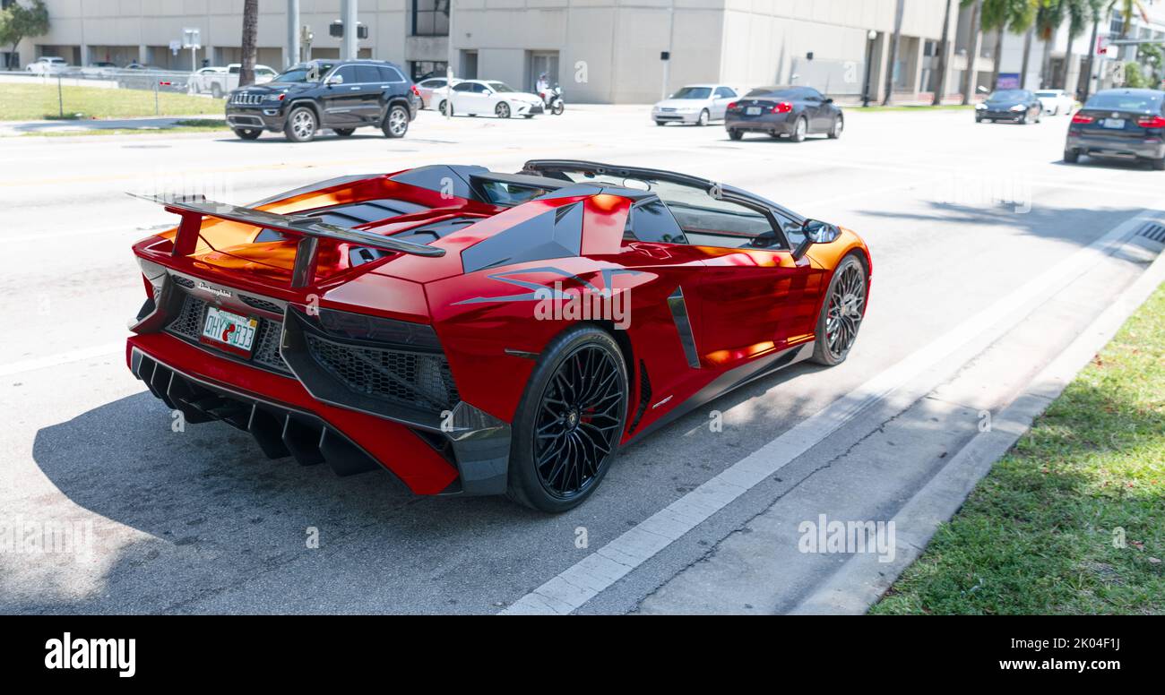 Miami Beach, Florida USA - April 15, 2021: red Lamborghini Aventador LP ...