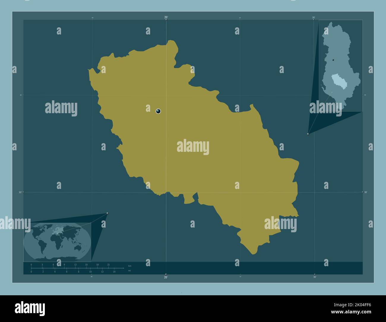Berat, county of Albania. Solid color shape. Corner auxiliary location ...