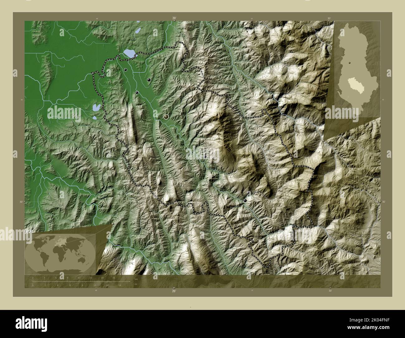 Berat, county of Albania. Elevation map colored in wiki style with ...