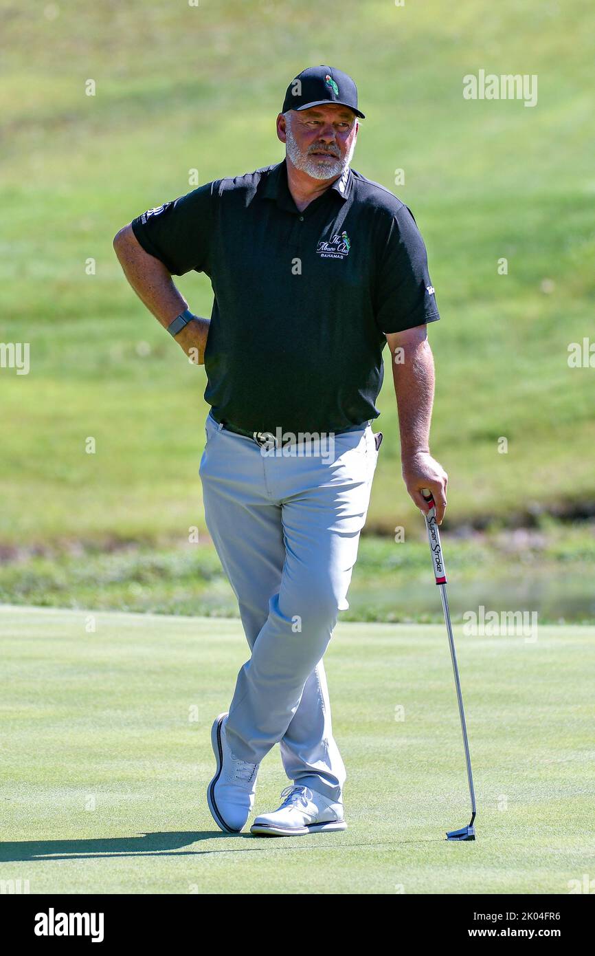 September 09, 2022: Darren Clarke waits for his turn to putt on the 4th ...