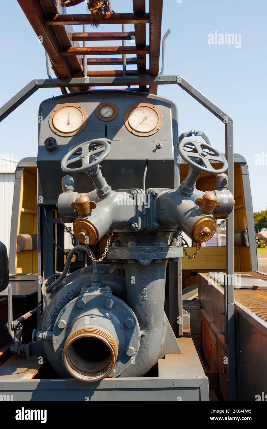 close up of valve controls guages National Fire Service vintage Austin ...