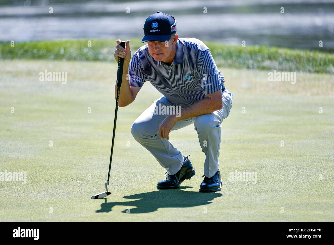 September 09, 2022: David Toms lines up his putt on the 4th green ...